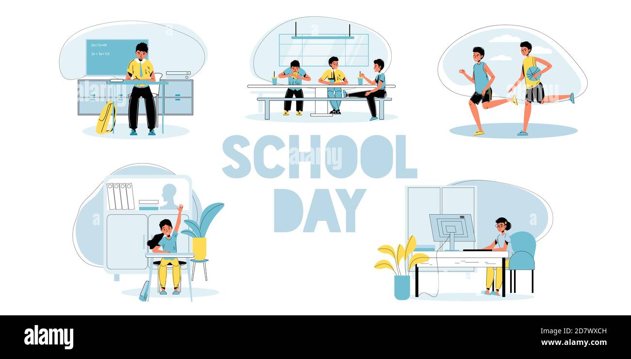 Children primary elementary school day scene set Stock Vector Image ...