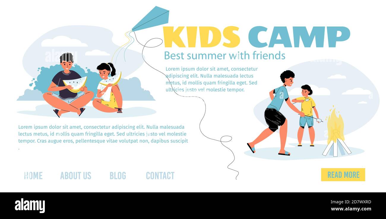 Kid summer camp in forest advertising landing page Stock Vector Image ...