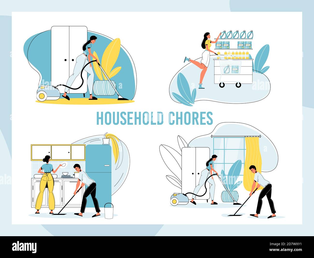 Family daily household chore domestic work set Stock Vector Image & Art ...
