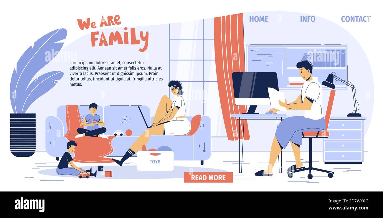 Happy family at home office workplace landing page Stock Vector Image ...