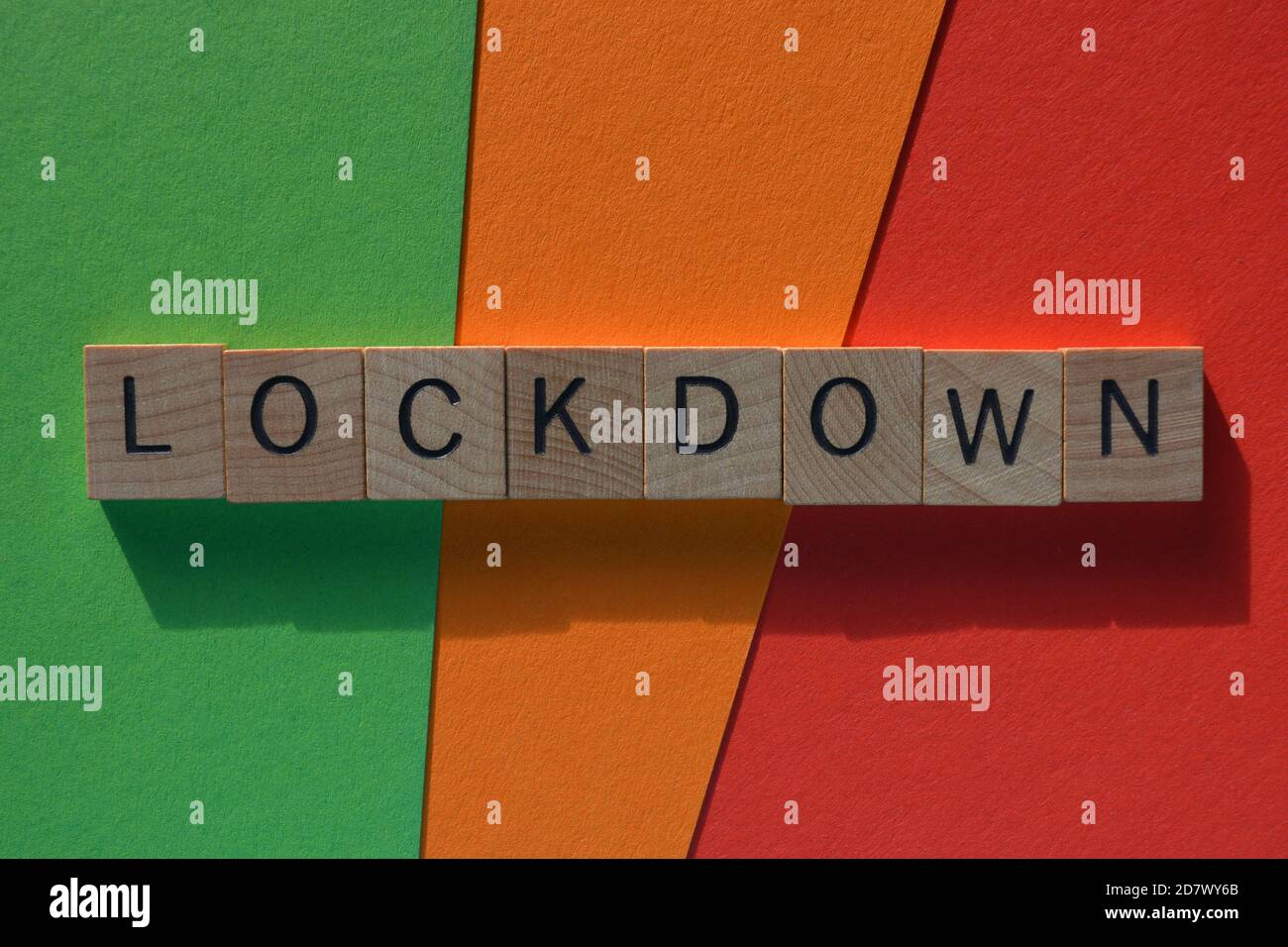 Lockdown, word in wooden alphabet letters in crossword form, isolated ...