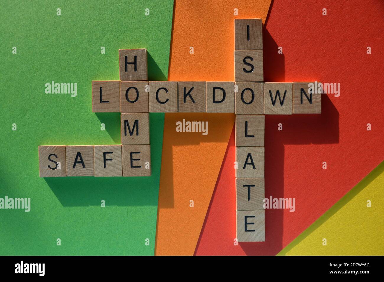 Lockdown, Safe, Home, Isolate, words in wooden alphabet letters in ...