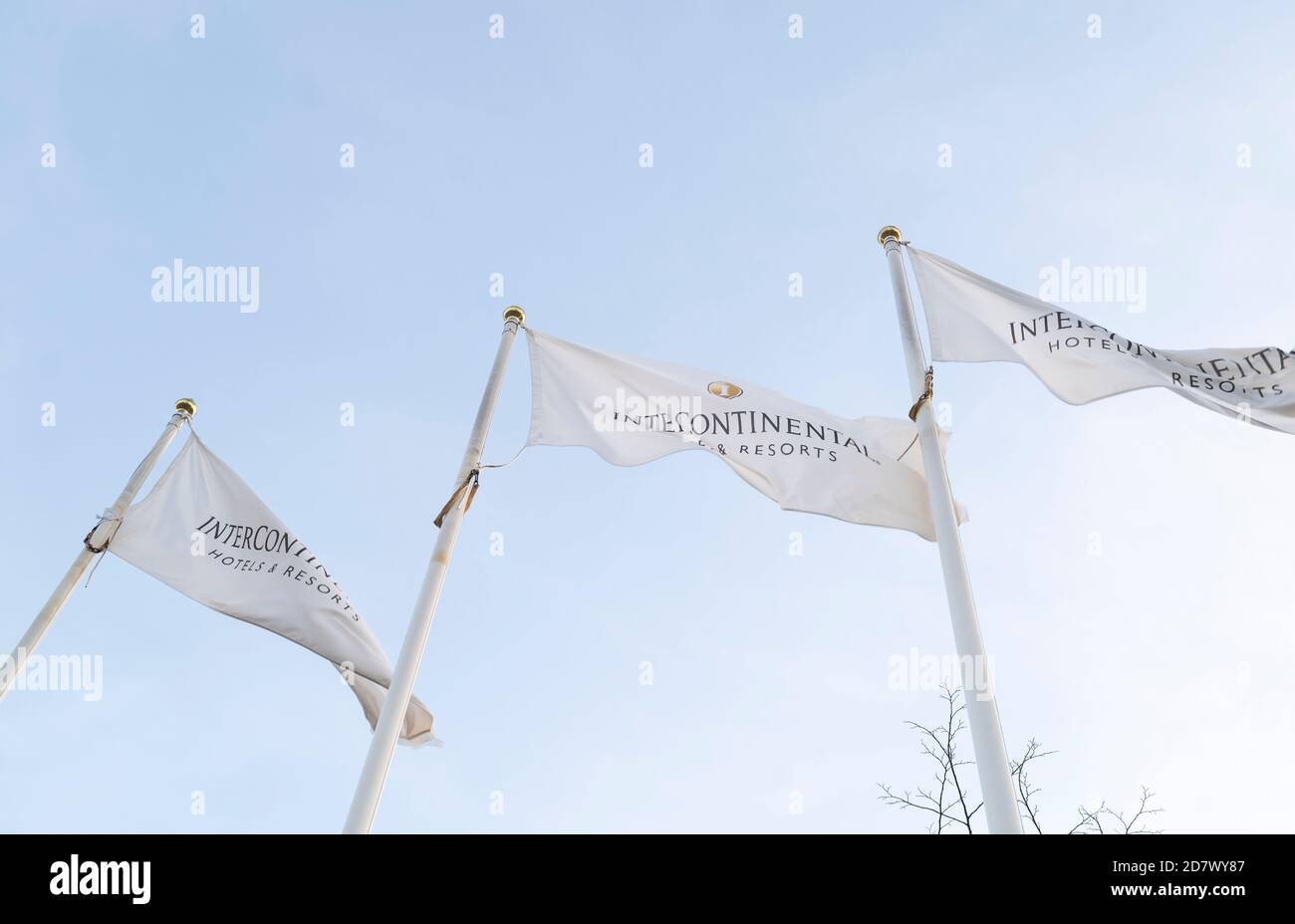 London United Kingdom - March 22 2020: The InterContinental Hotel flags ...