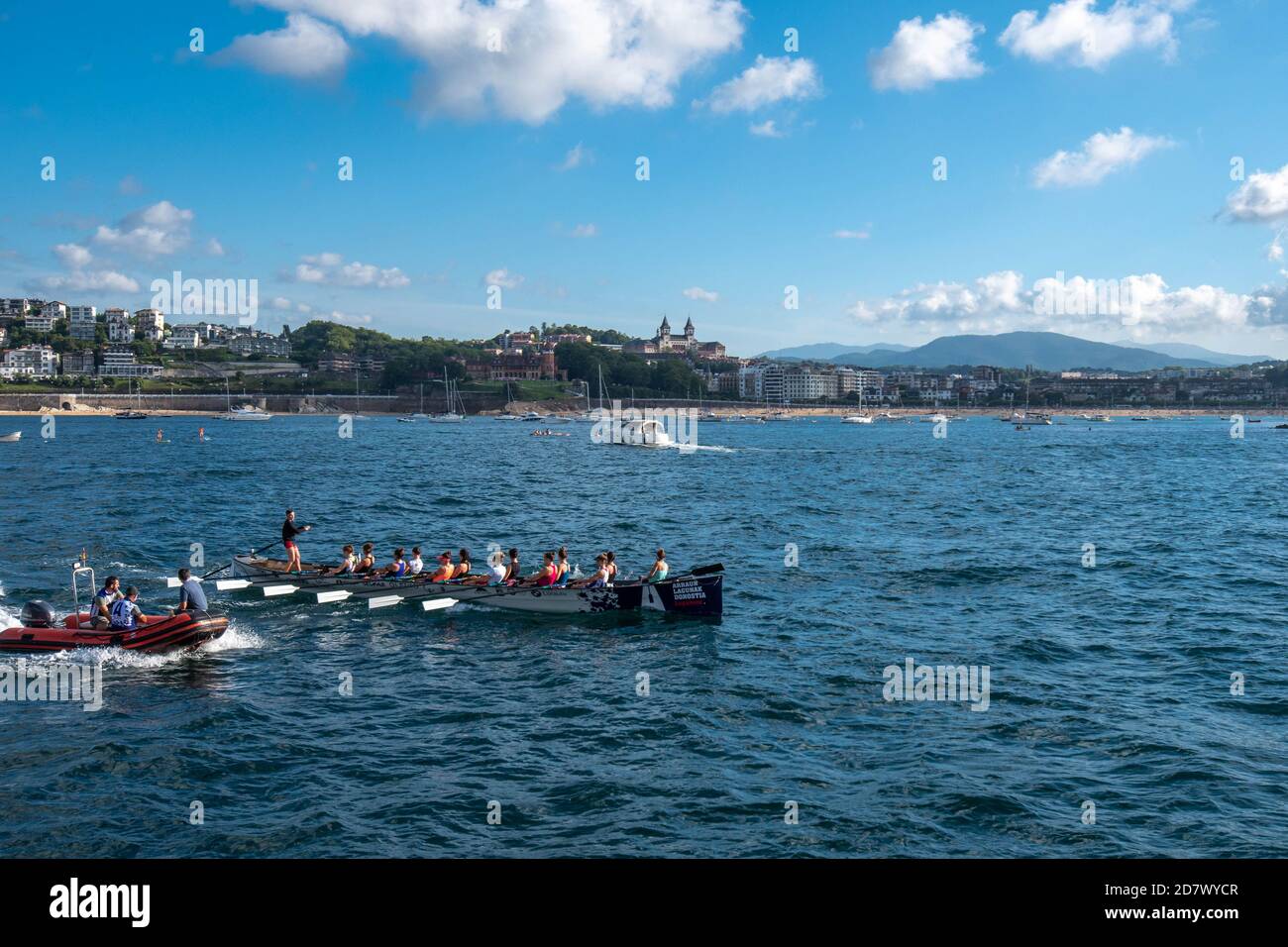 Training for traditional boat race in San Sebastian Spain Stock Photo ...