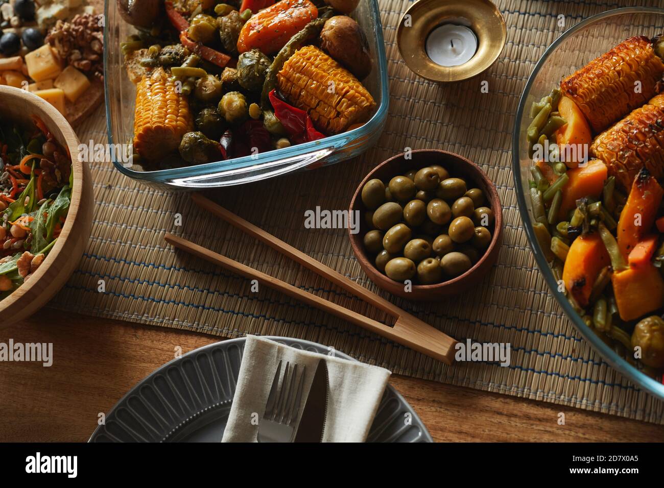 Warm toned background image of delicious homemade food on autumn dinner ...
