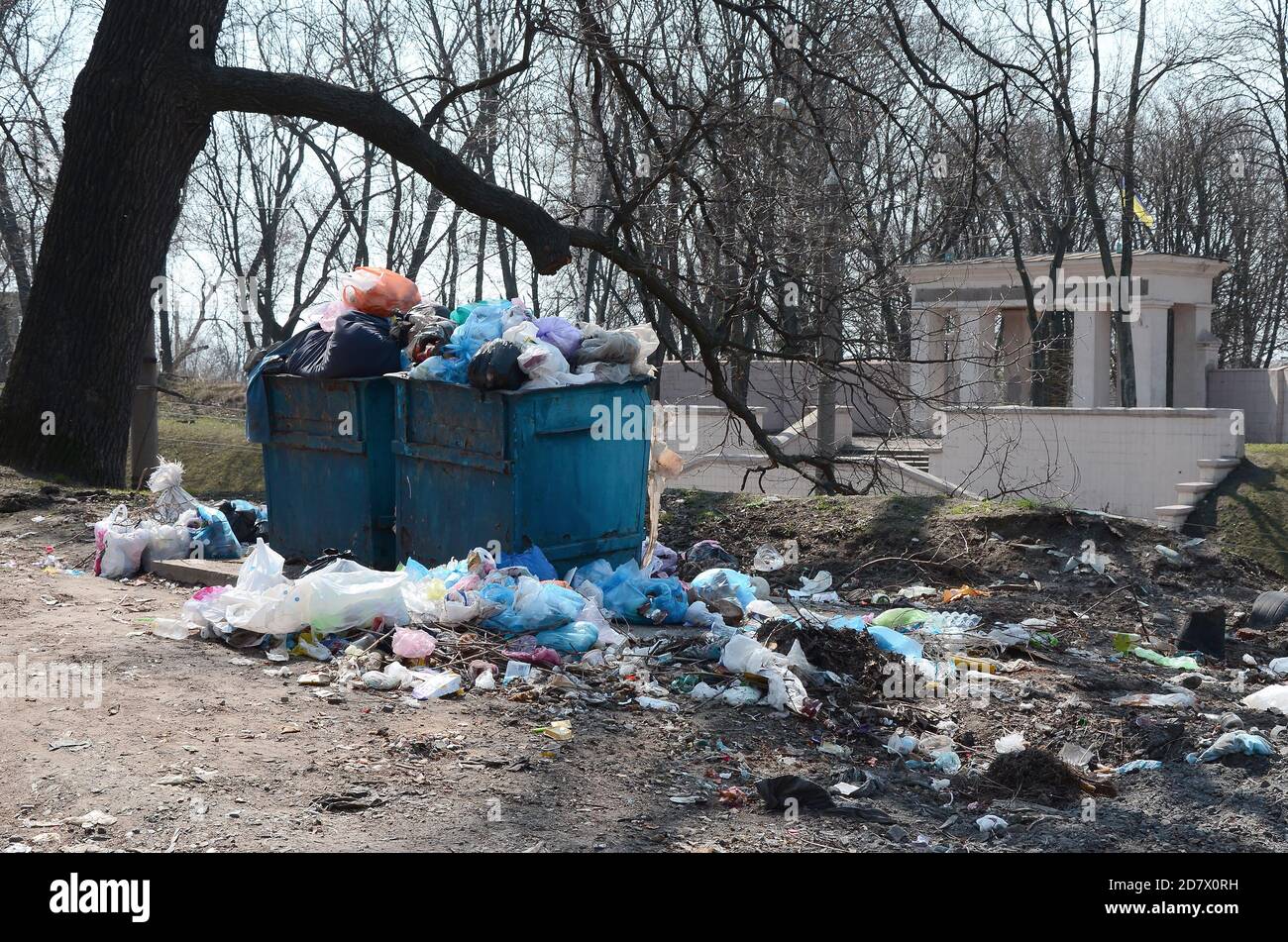 The garbage can is packed with garbage and waste. Untimely removal of ...