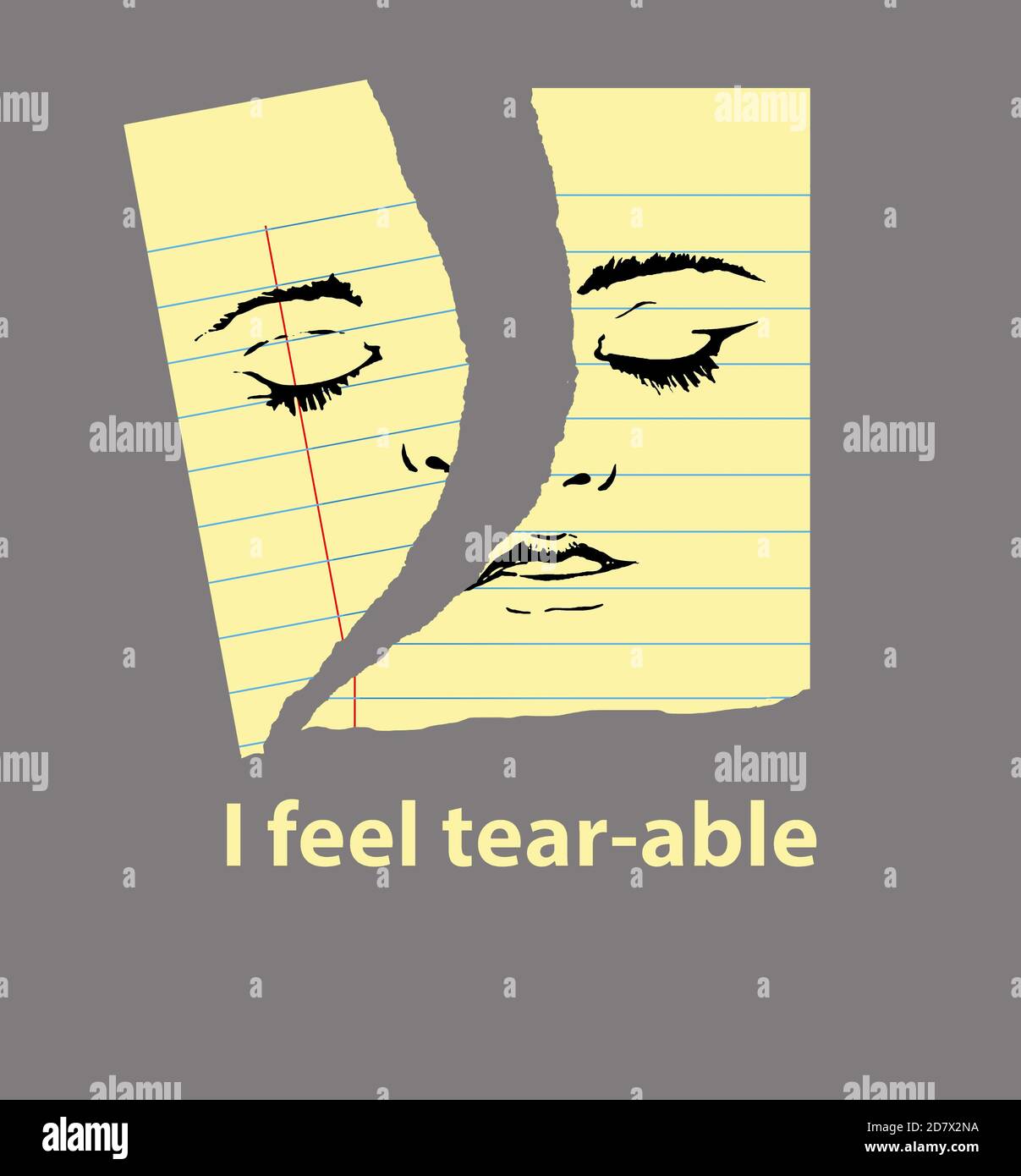 Feeling depressed, vulnerable, a face drawn on a piece of legal pad ...