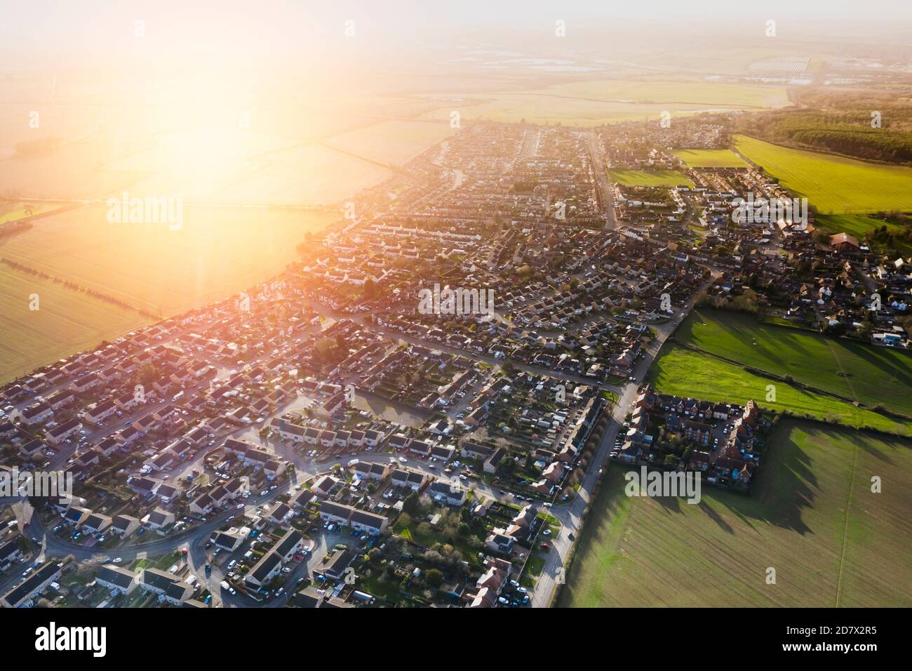 Aerial top view united kingdom hosing urban masterplan sunset Stock ...