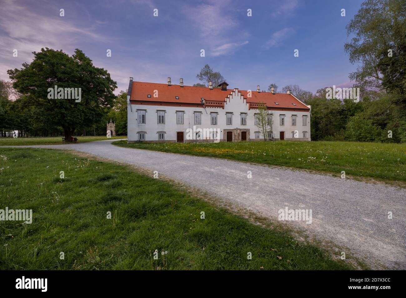 Novi Dvori of Ban Jelacic manor and neo gothic chapel in town Zapresic ...