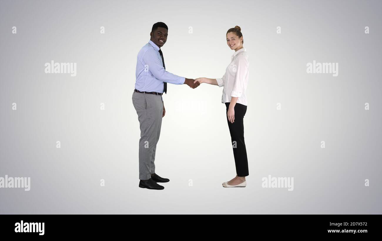 Handshake of business woman and business man posing for the pict Stock ...