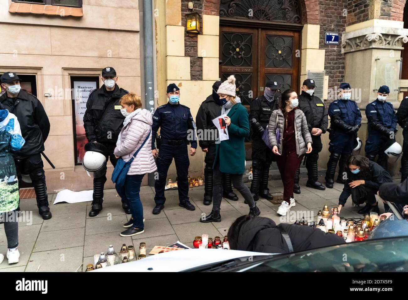 Krakow, Poland - October 25, 2020: Polish people gathered together ...
