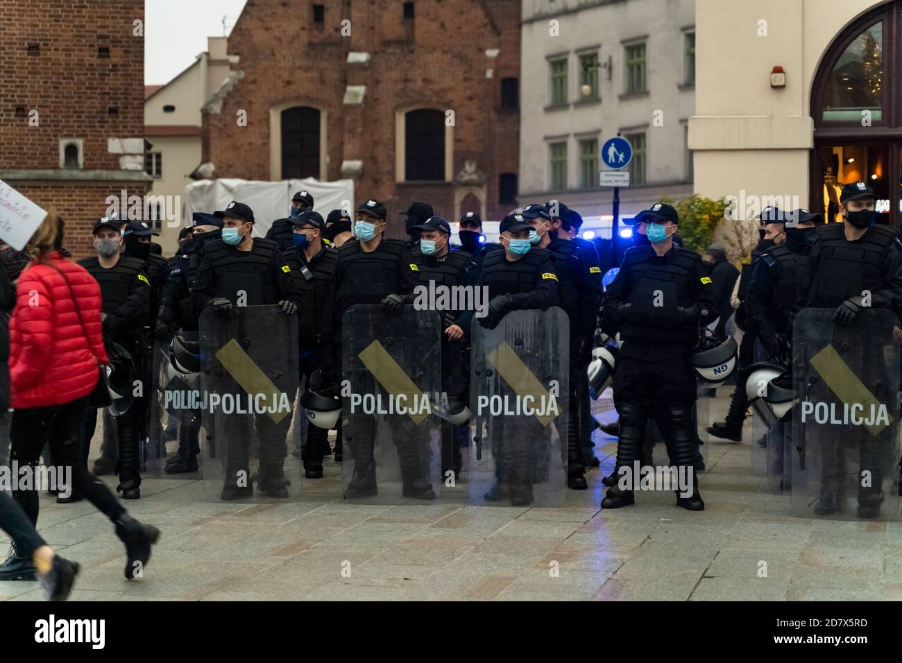 Krakow, Poland - October 25, 2020: Polish police on duty wearing mask ...