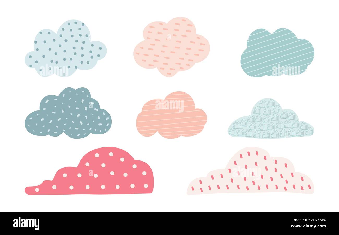 Cute colored doodle cloud set. Design element great for kids background ...