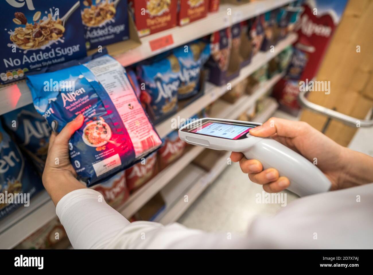 LONDON, UK- JANUARY 26, 2020. Smart scan device with red laser Stock ...