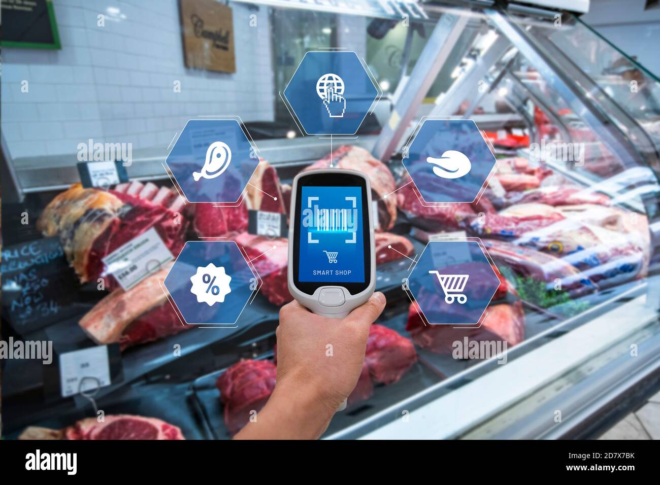 Smart shop device in the checkout counter scan and go. Smart scan that ...