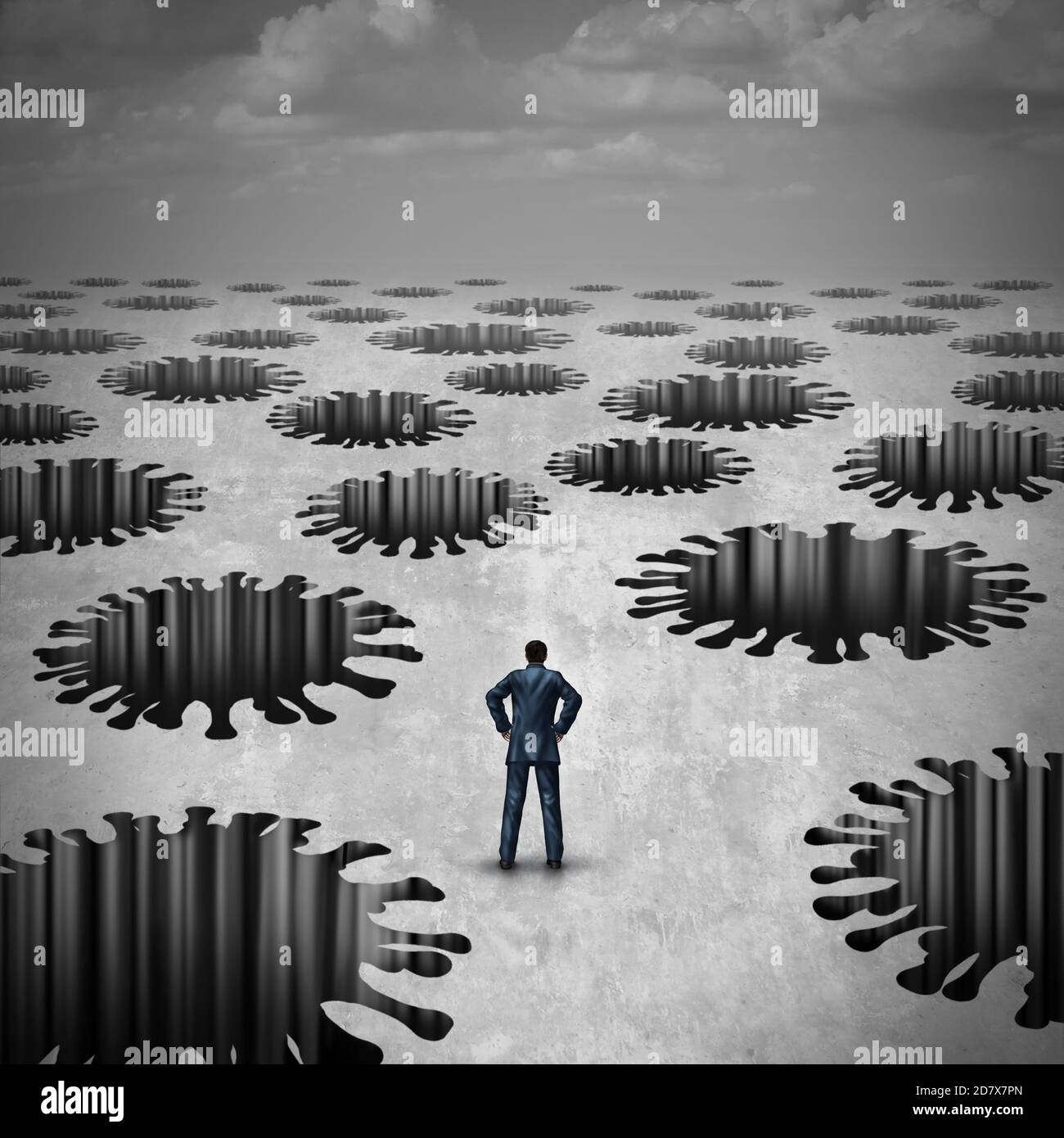 Risk of disease and health pitfall concept as a vulnerable businessman ...