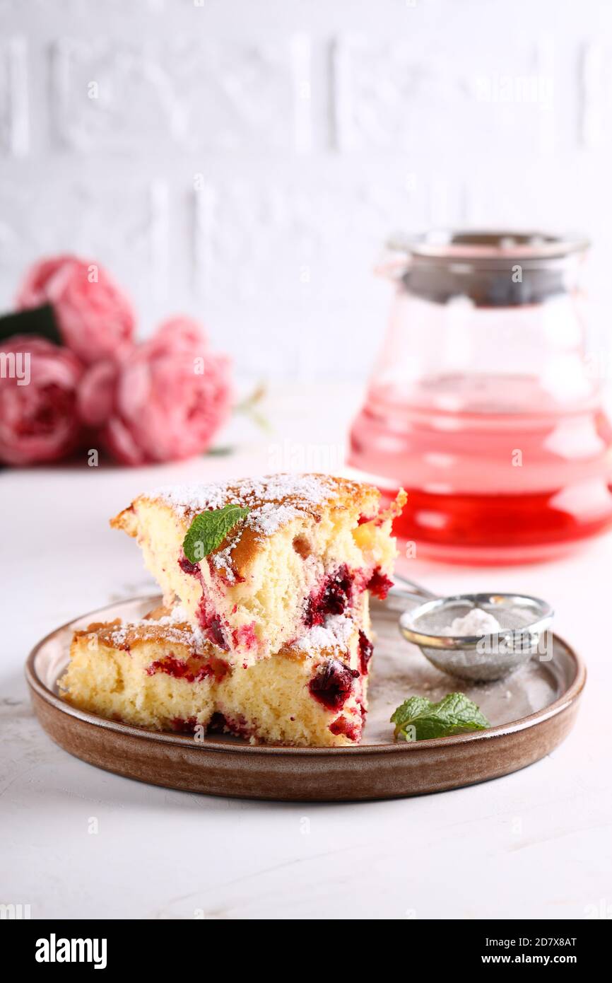 natural organic cherry sponge cake for dessert Stock Photo - Alamy