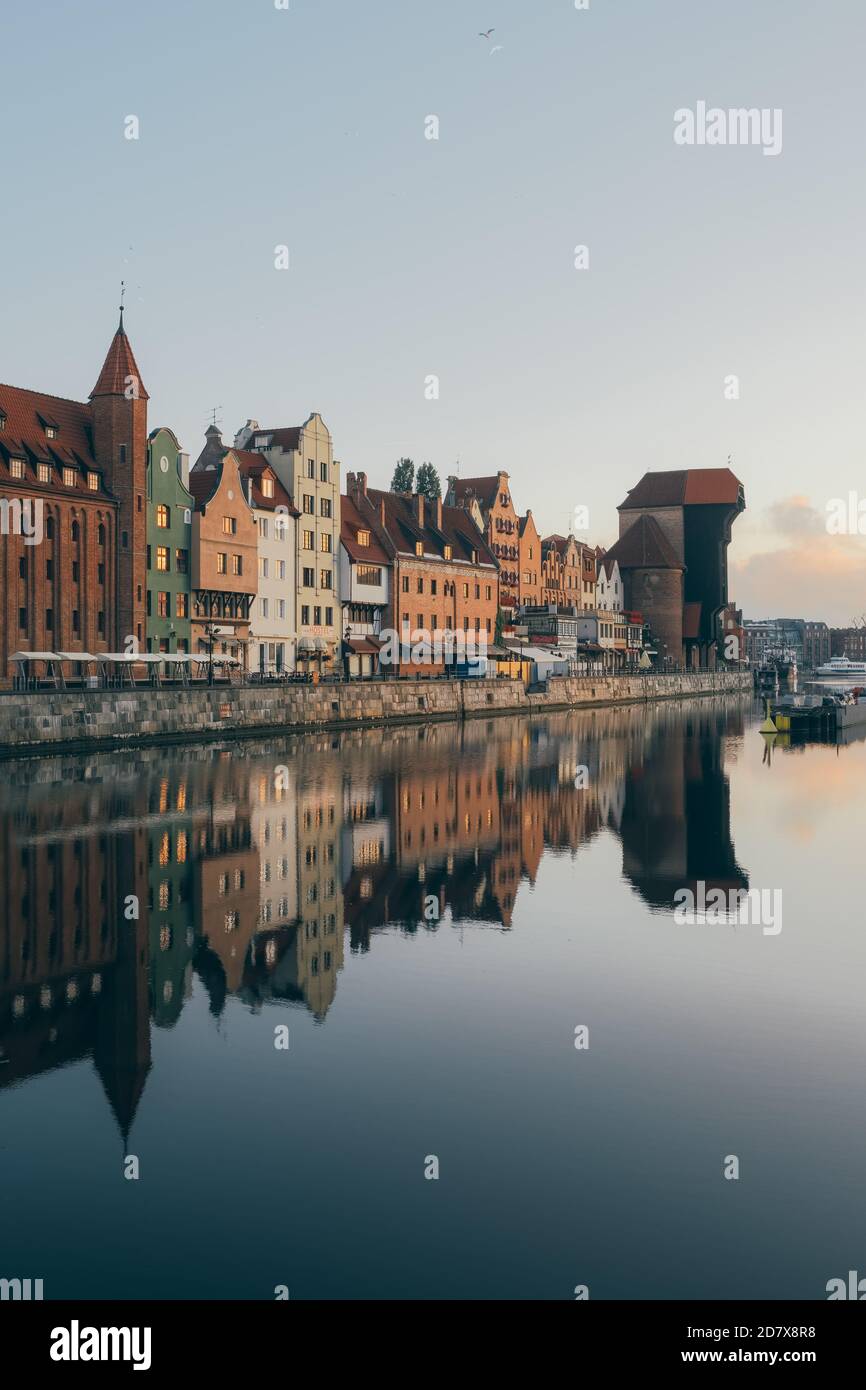 Cityscape of Gdansk old town on the river Motlawa, Poland Stock Photo ...