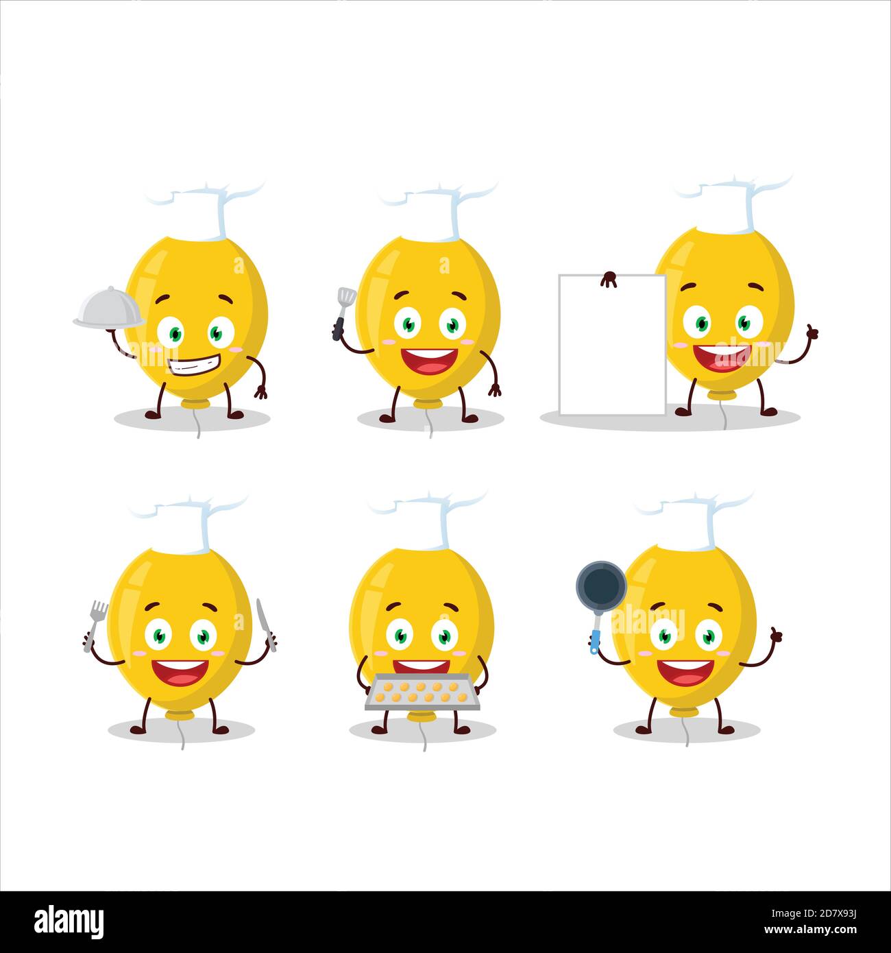 Cartoon character of yellow balloon with various chef emoticons Stock ...