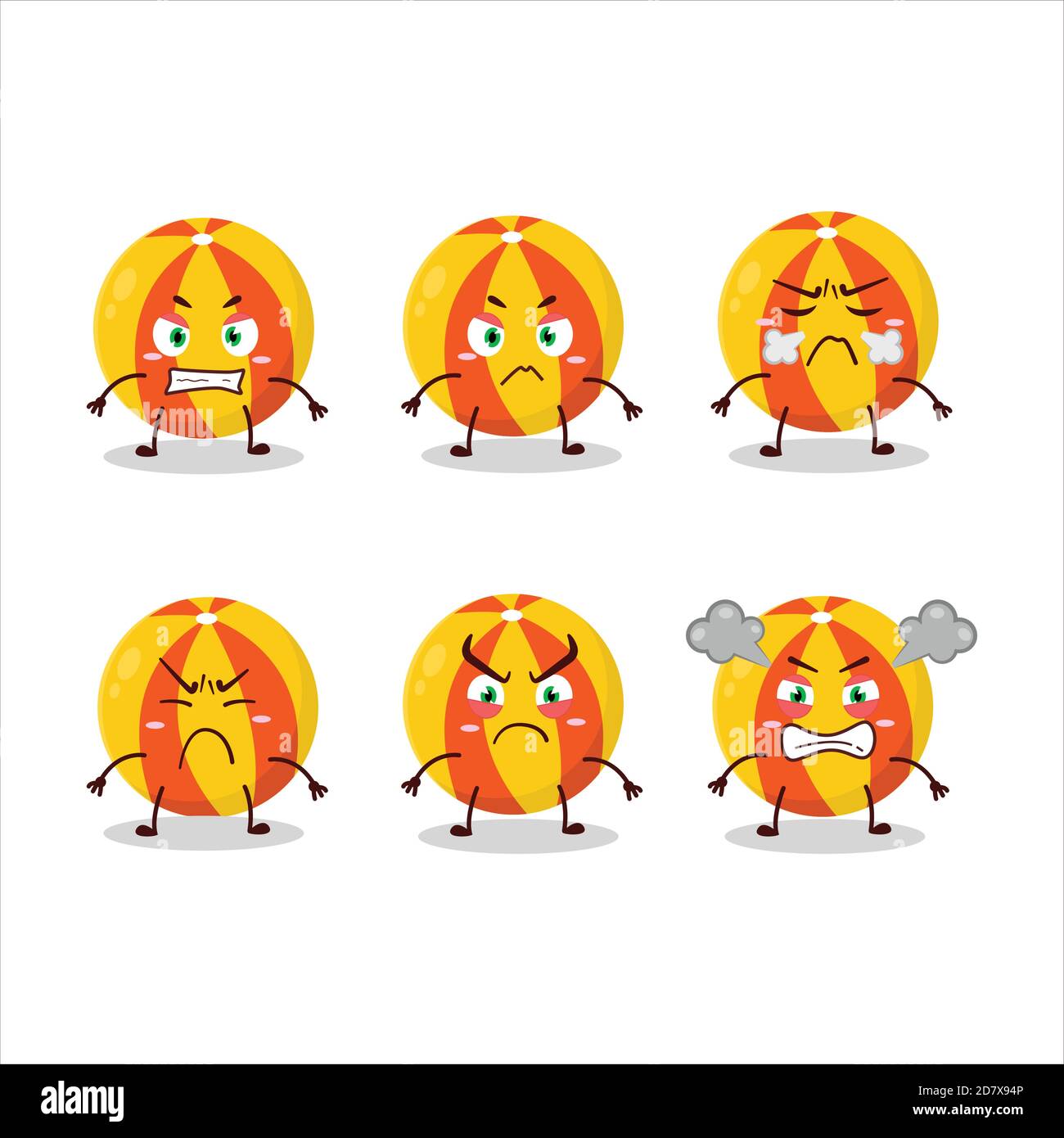 Yellow beach ball cartoon character with various angry expressions ...