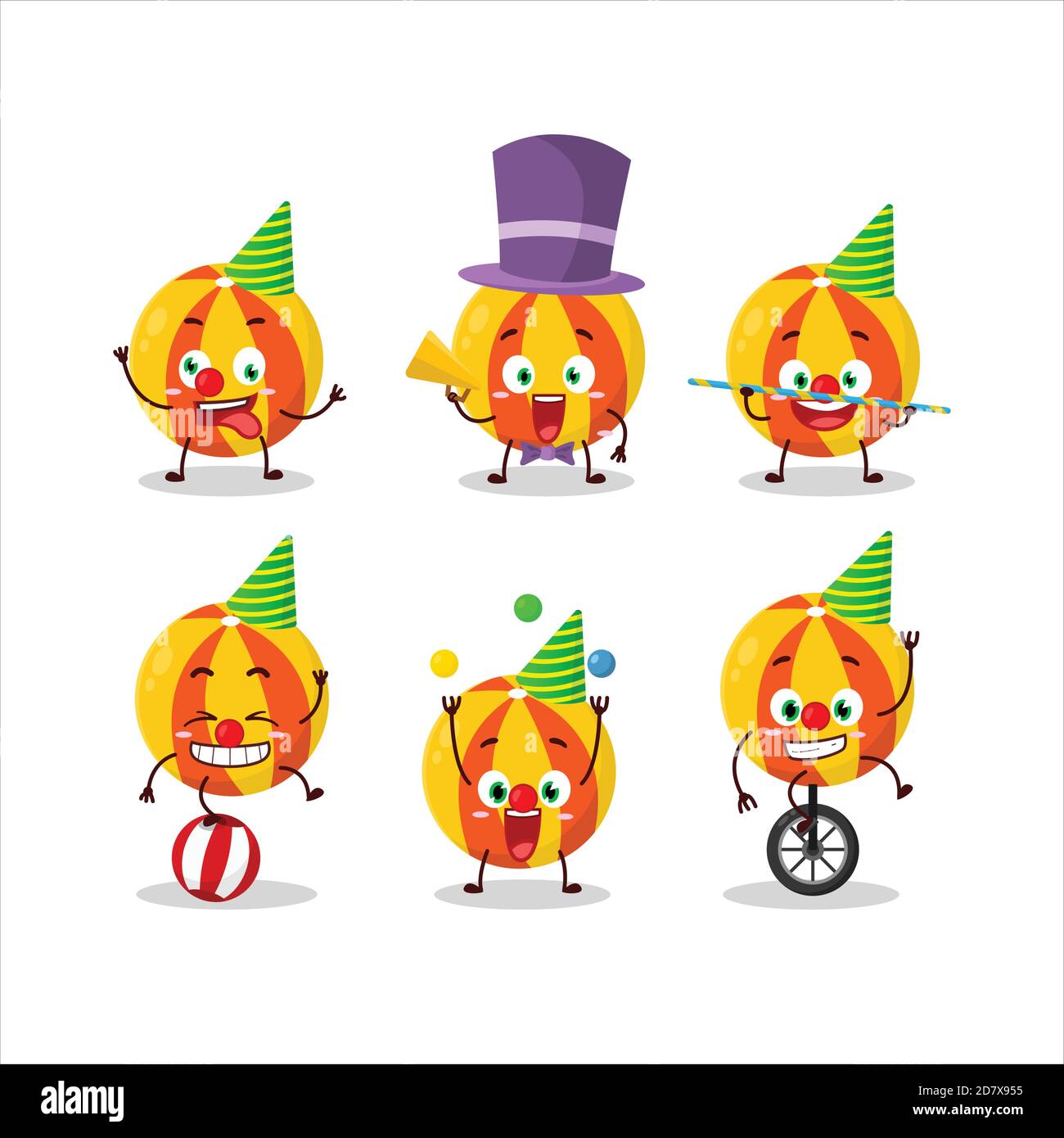 Cartoon character of yellow beach ball with various circus shows Stock ...