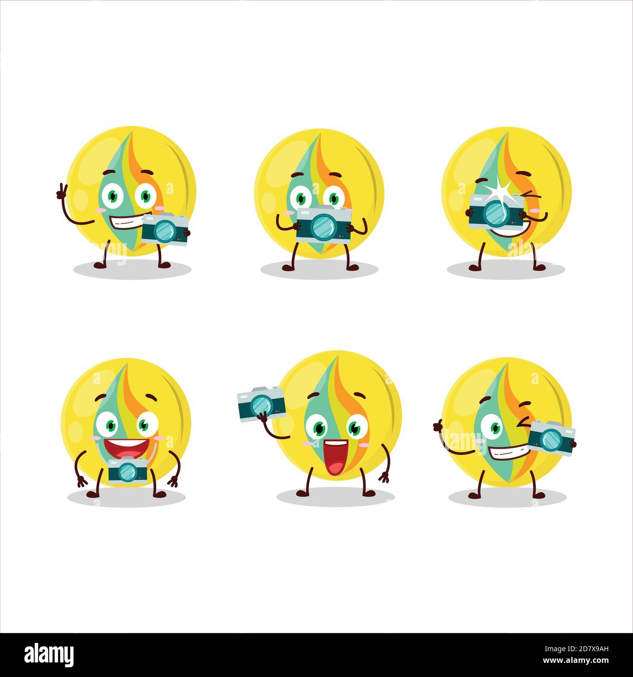 Photographer profession emoticon with yellow marbles cartoon character ...