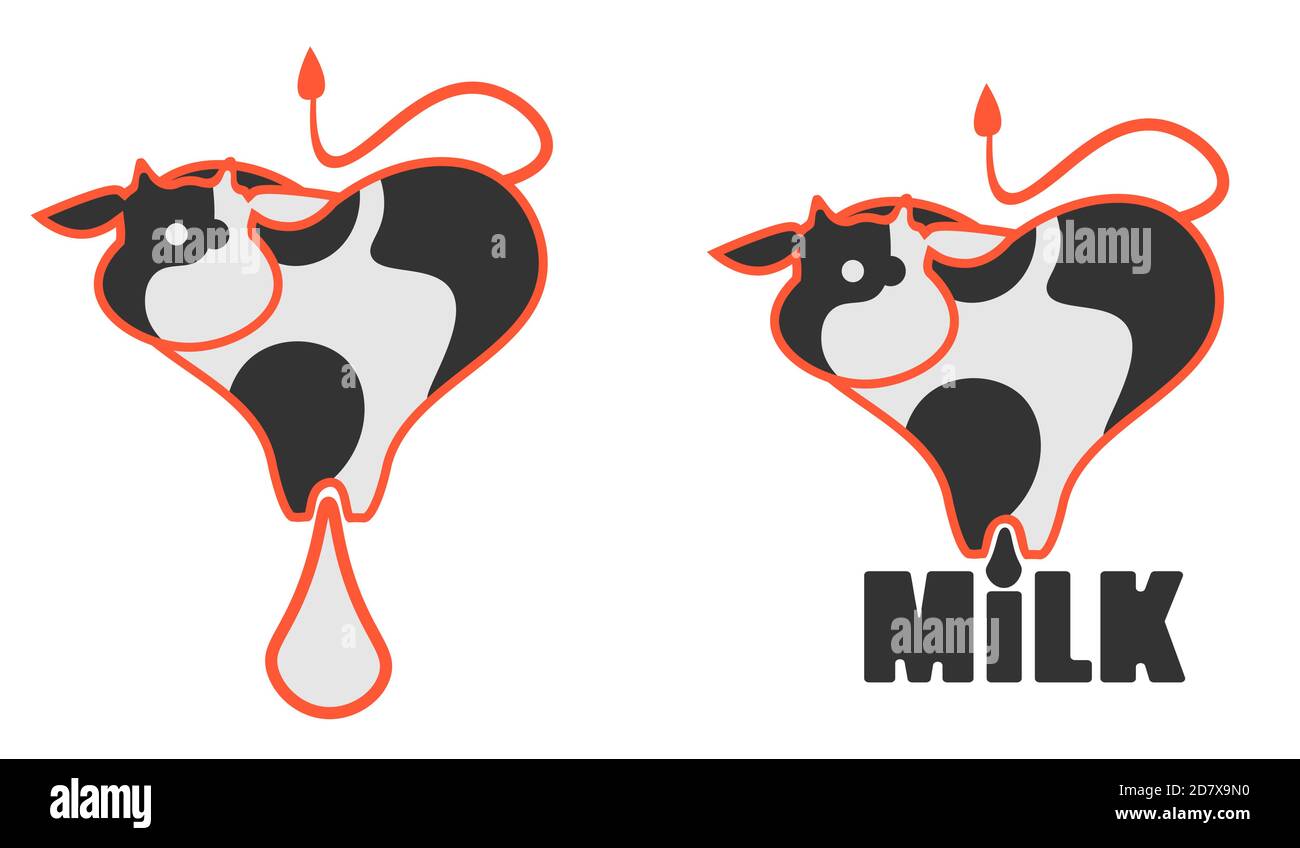 creative logo for milk packaging i love milk with stylized cow Stock ...