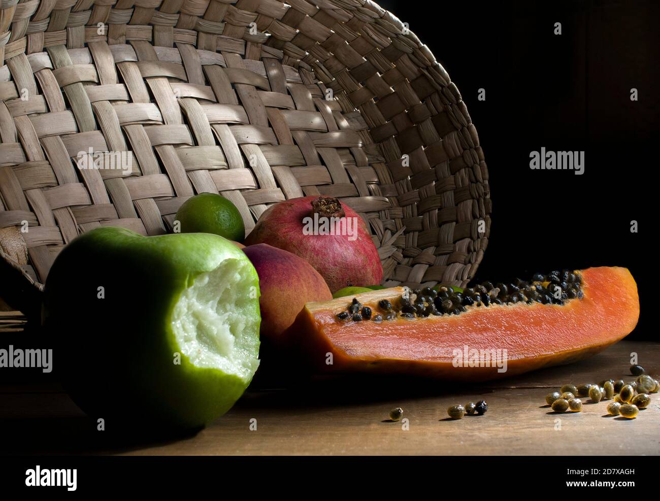 still life fruits, baroque, chiaroscuro style photography with biten ...