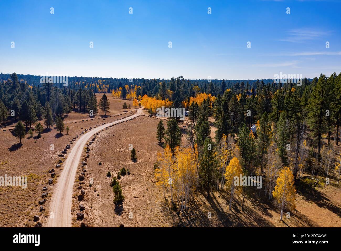 Aerial sunny fall color of the Uinta Flat Designated Dispersed Camping ...