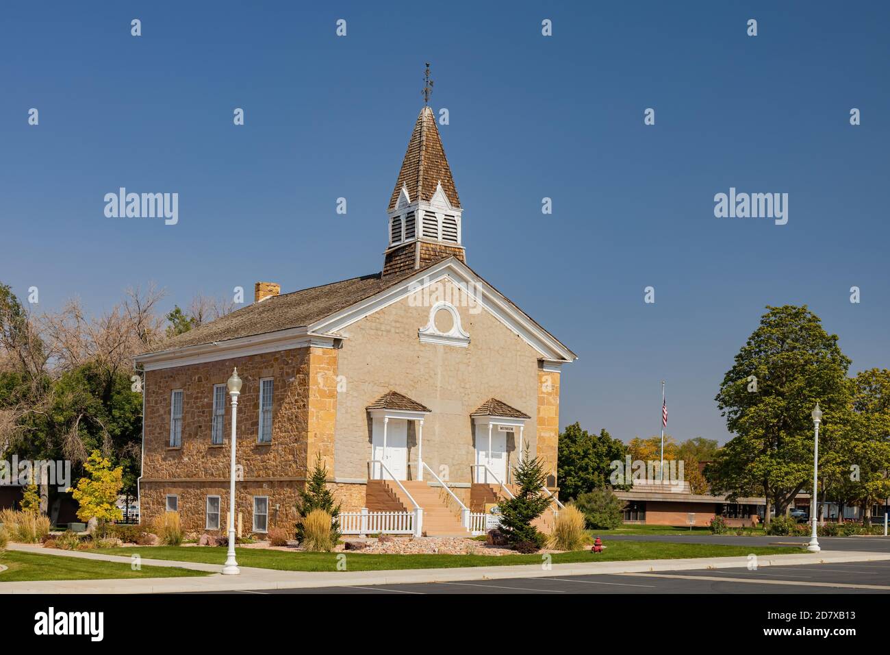 Sunny view of the Parowan Old Rock Church Museum at Parowan, Utah Stock ...