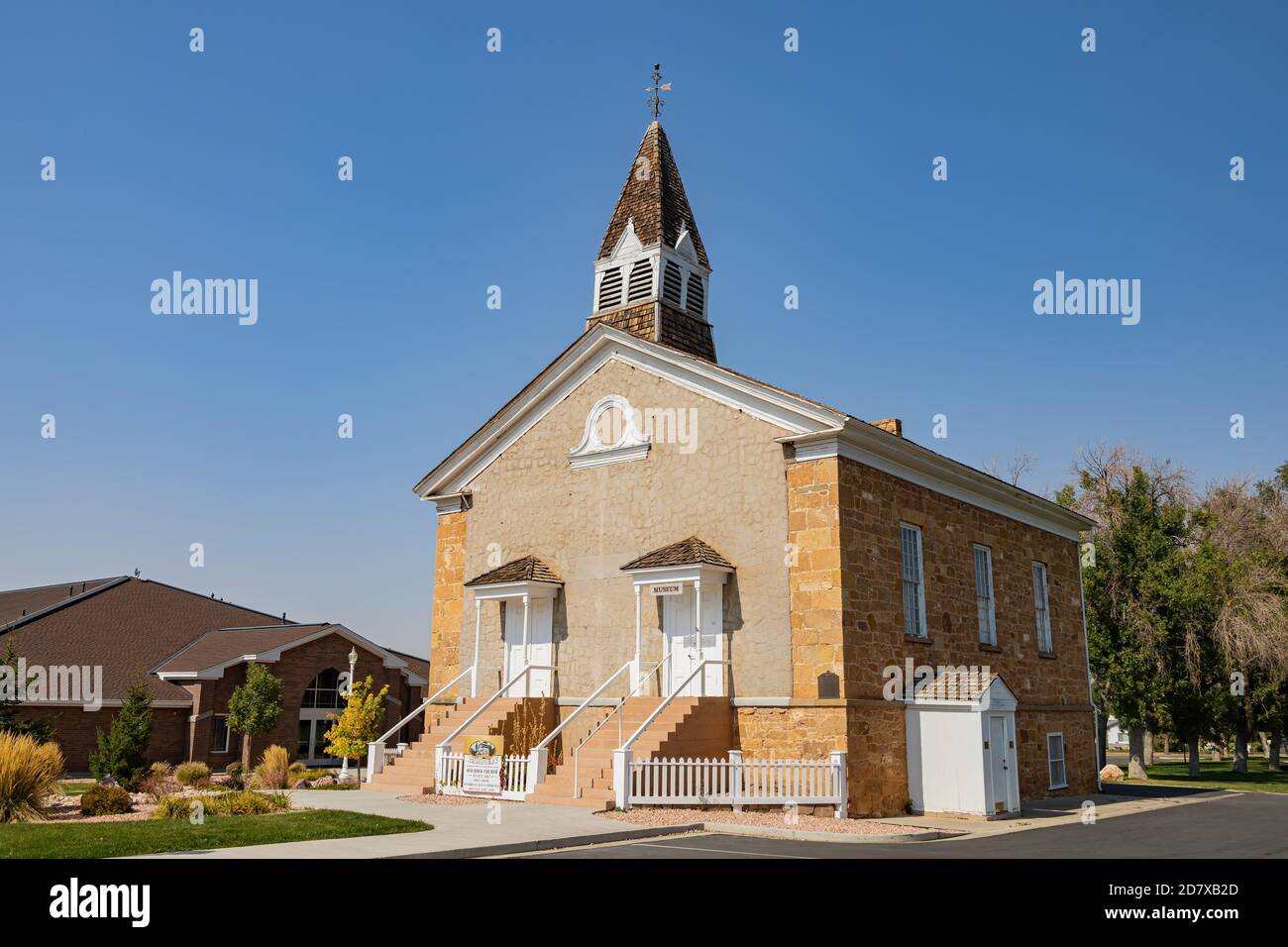 Sunny view of the Parowan Old Rock Church Museum at Parowan, Utah Stock ...