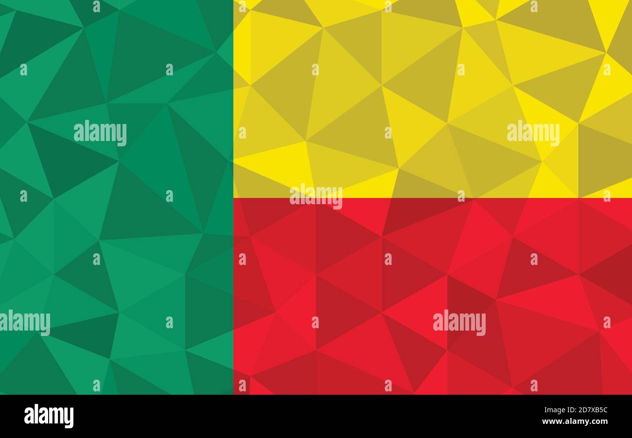 Low poly Benin flag vector illustration. Triangular Beninese flag ...