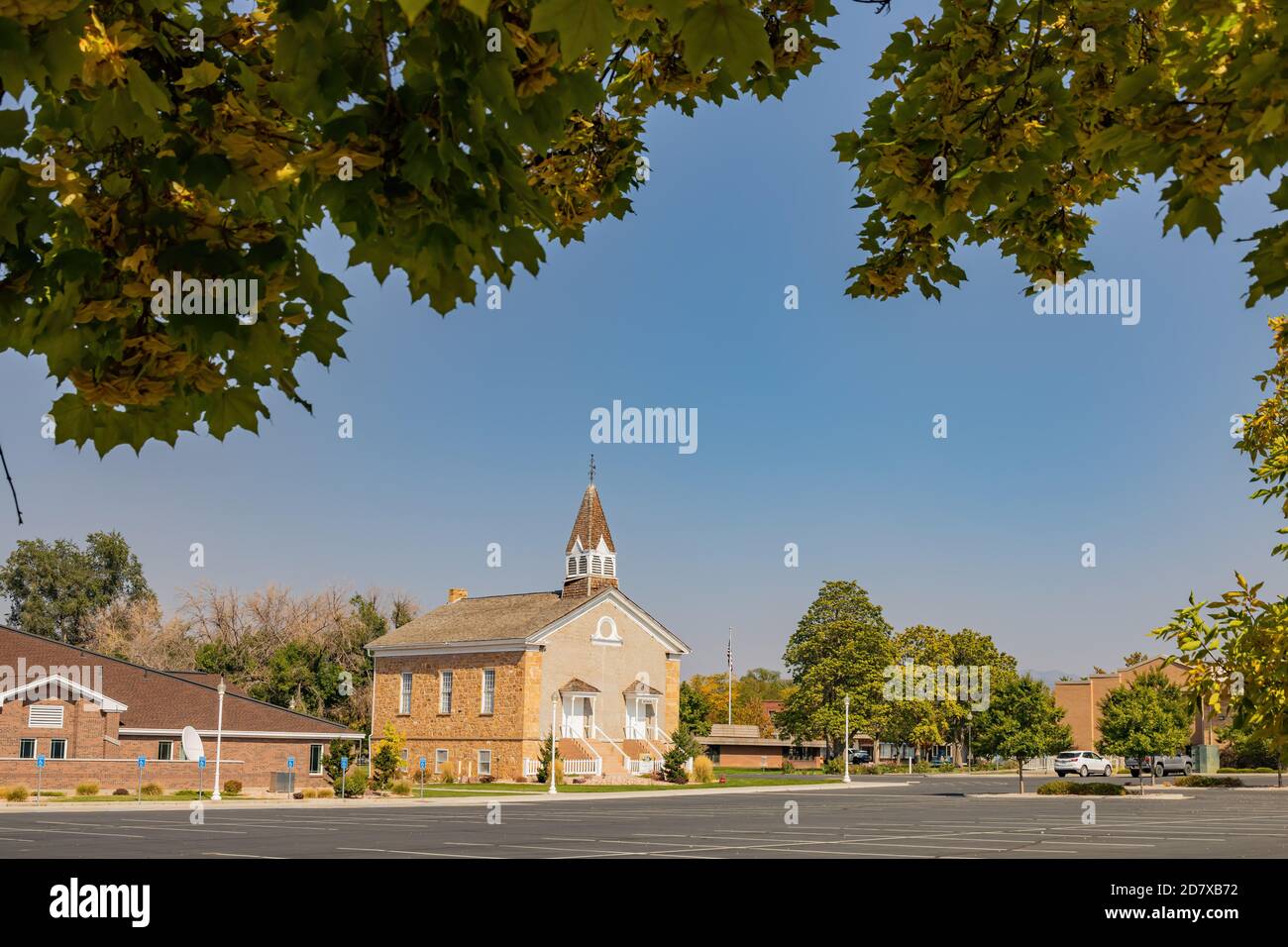 Sunny view of the Parowan Old Rock Church Museum at Parowan, Utah Stock ...