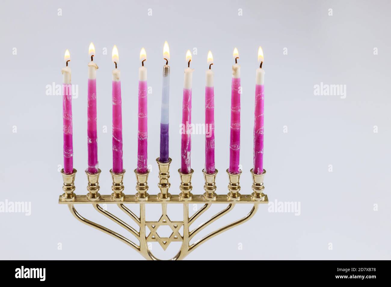 Jewish Holiday festival symbol Hanukkah menorah of lights star of David ...