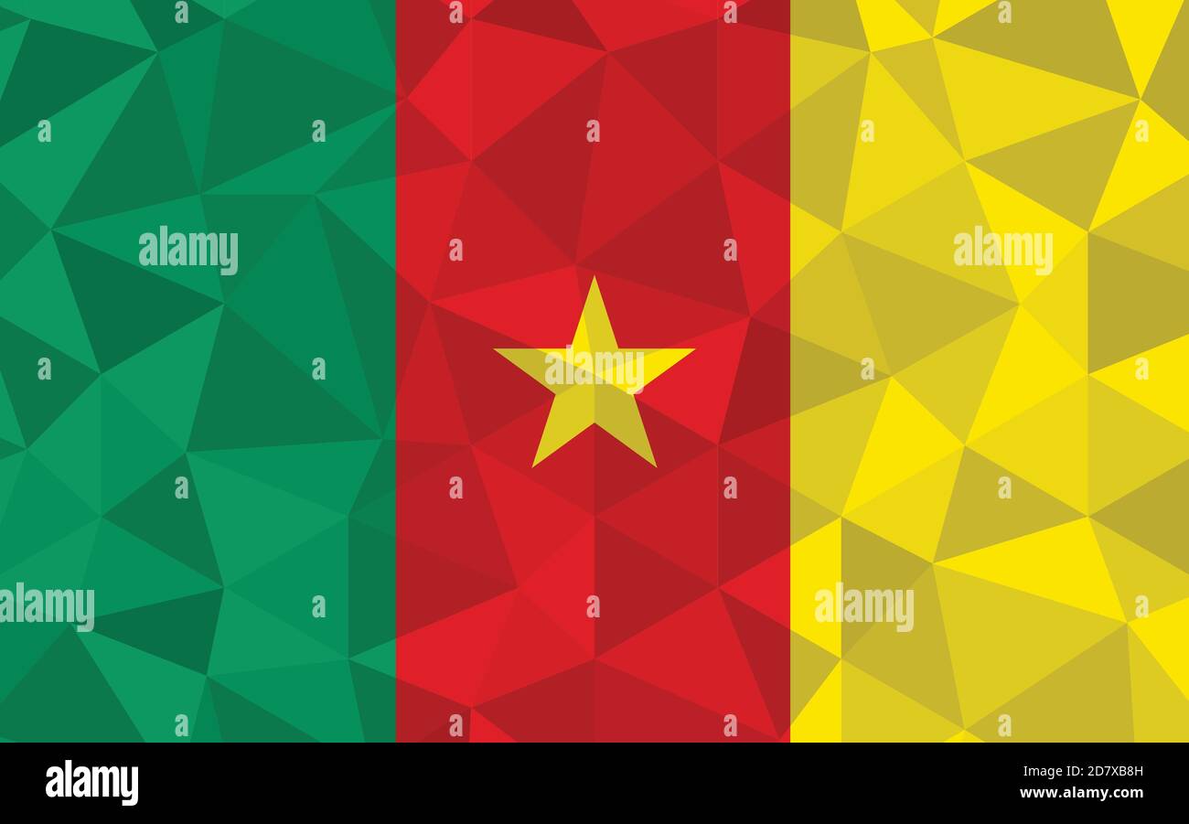 Low poly Cameroon flag vector illustration. Triangular Cameroonian flag ...