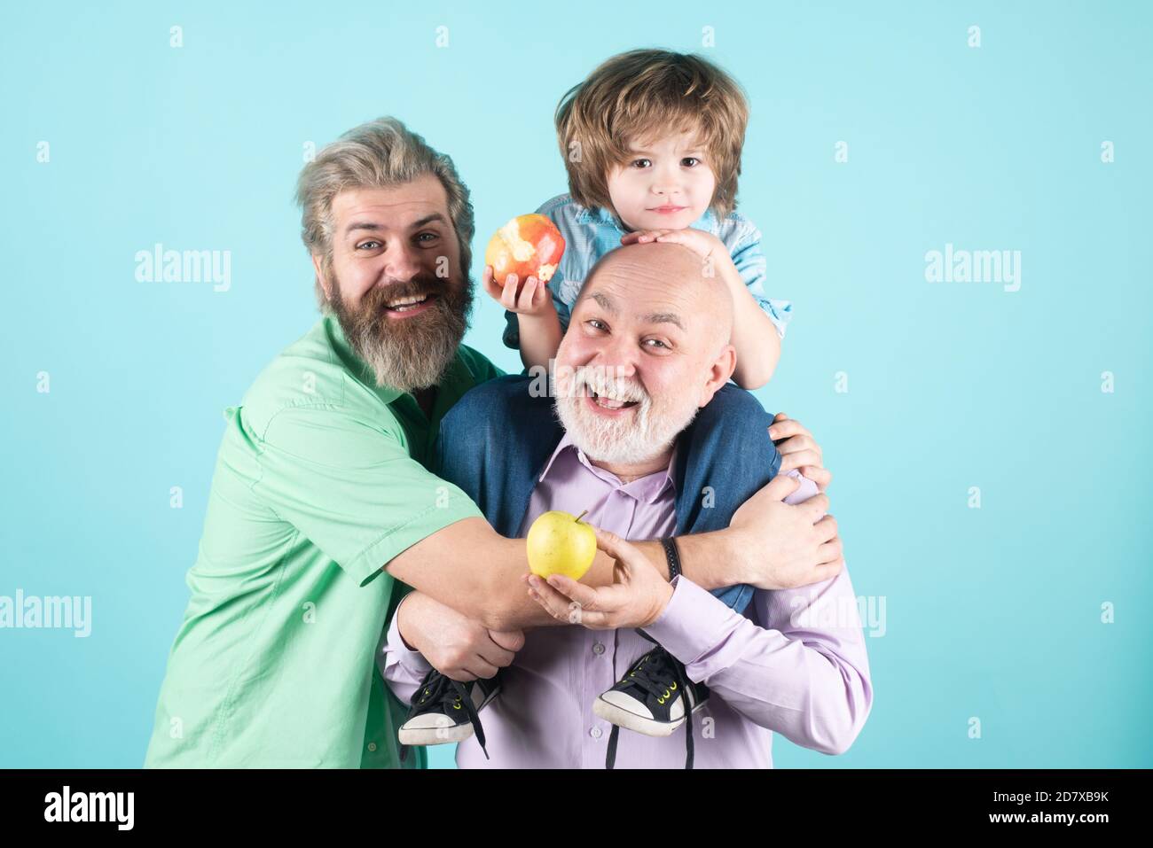 Father, son and grandfather happy man family. Happy age multi ...