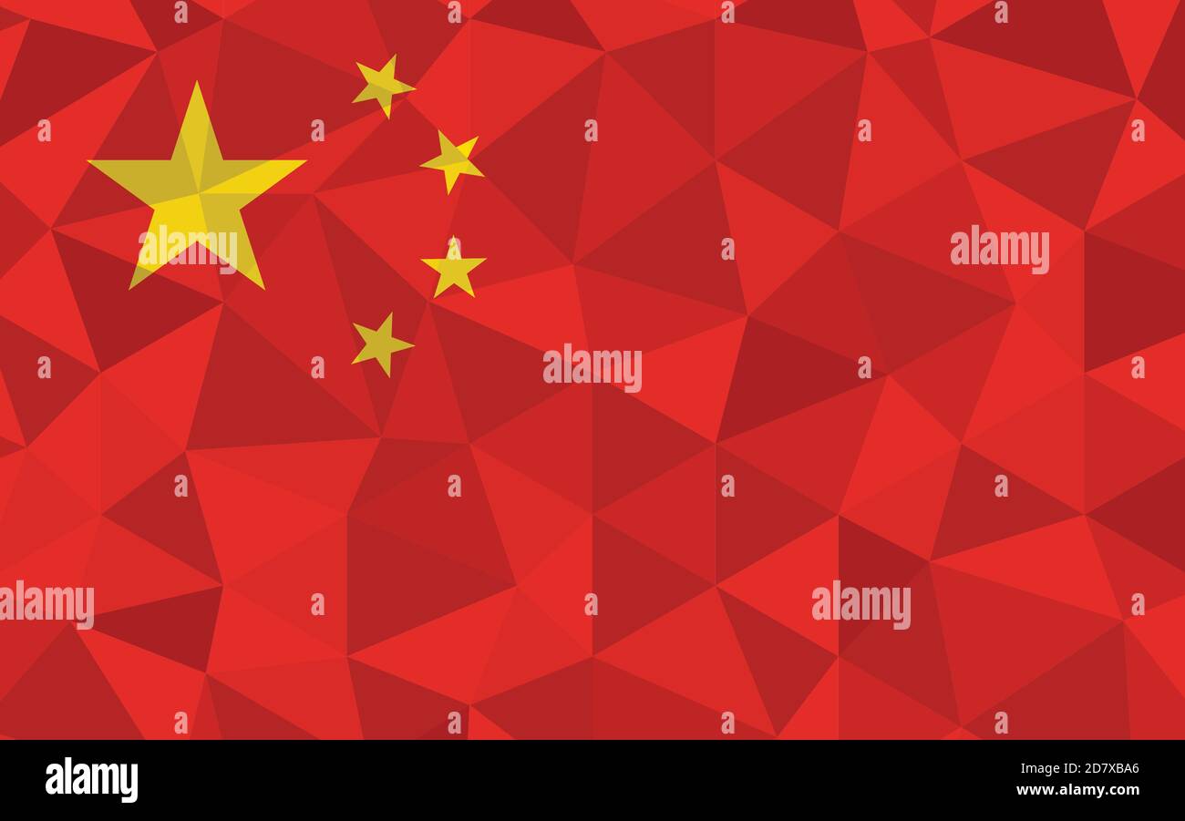 Low poly China flag vector illustration. Triangular Chinese flag ...