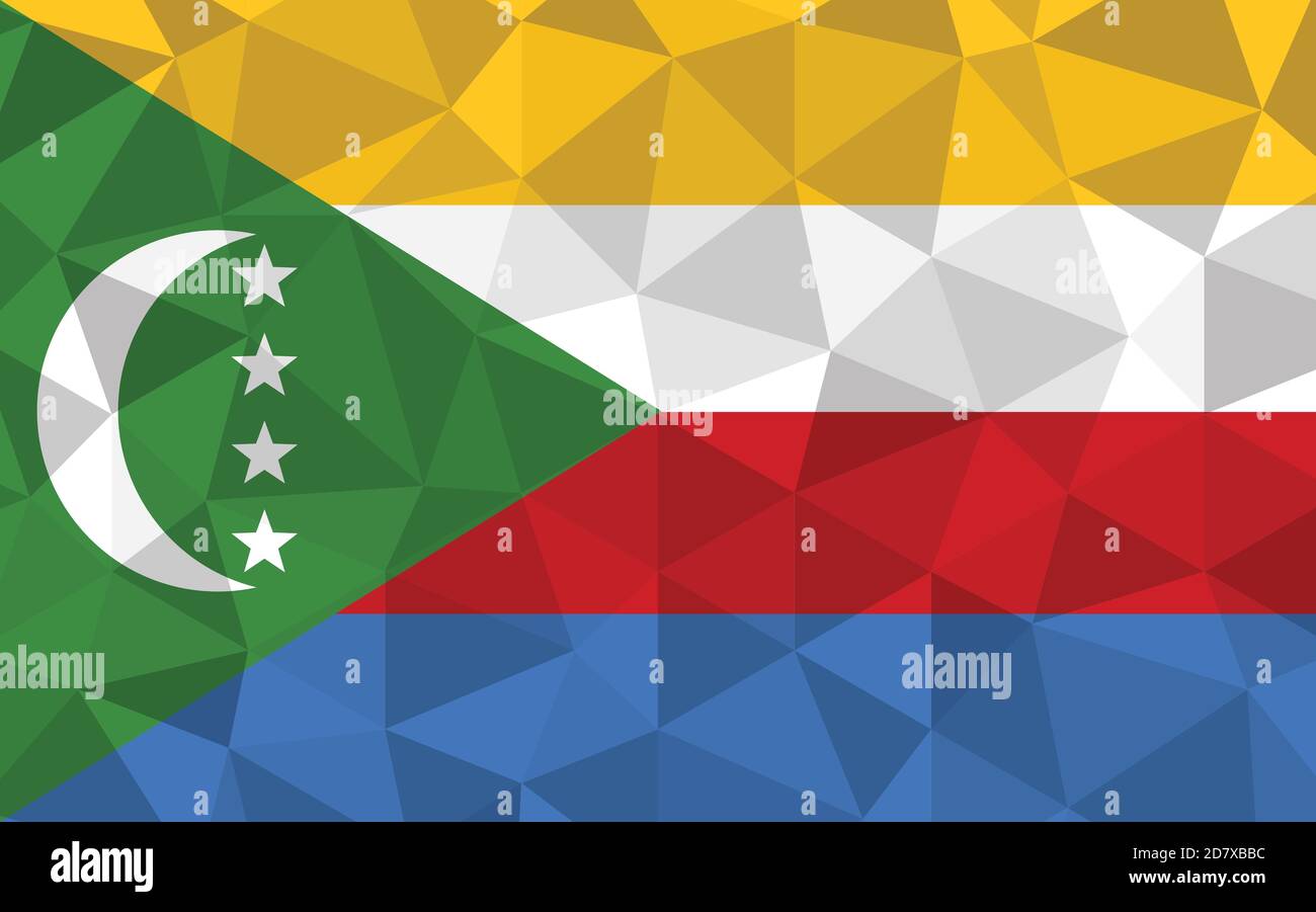 Low poly Comoros flag vector illustration. Triangular Comoran flag ...