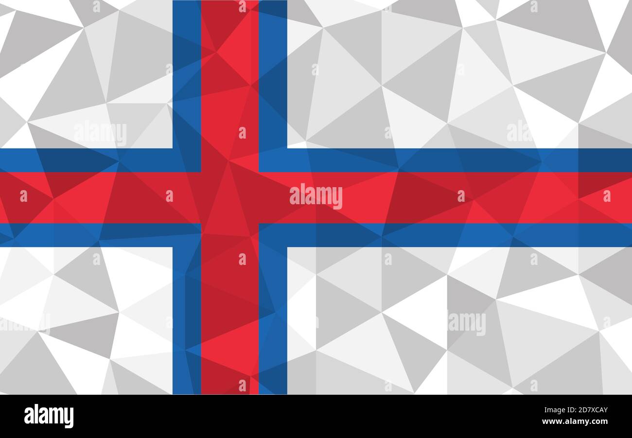 Low poly Faroe Island flag vector illustration. Triangular Faroese flag ...