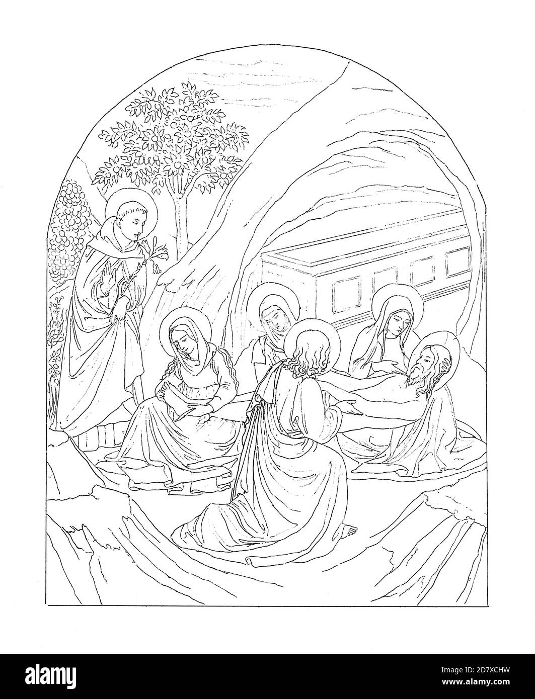 Antique engraving depicting Lamentation over the Dead Christ by Fra ...