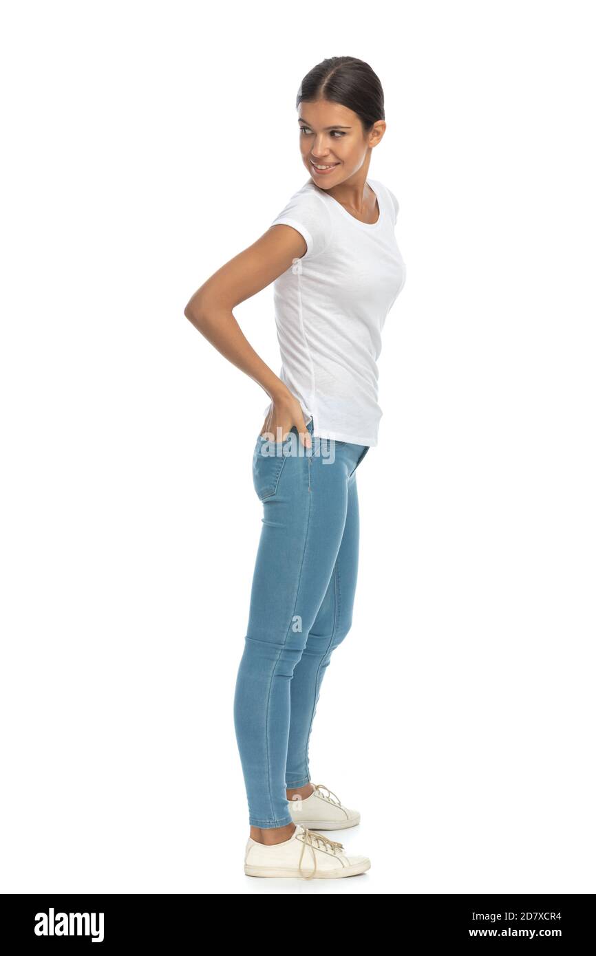 Woman Standing Side White Background