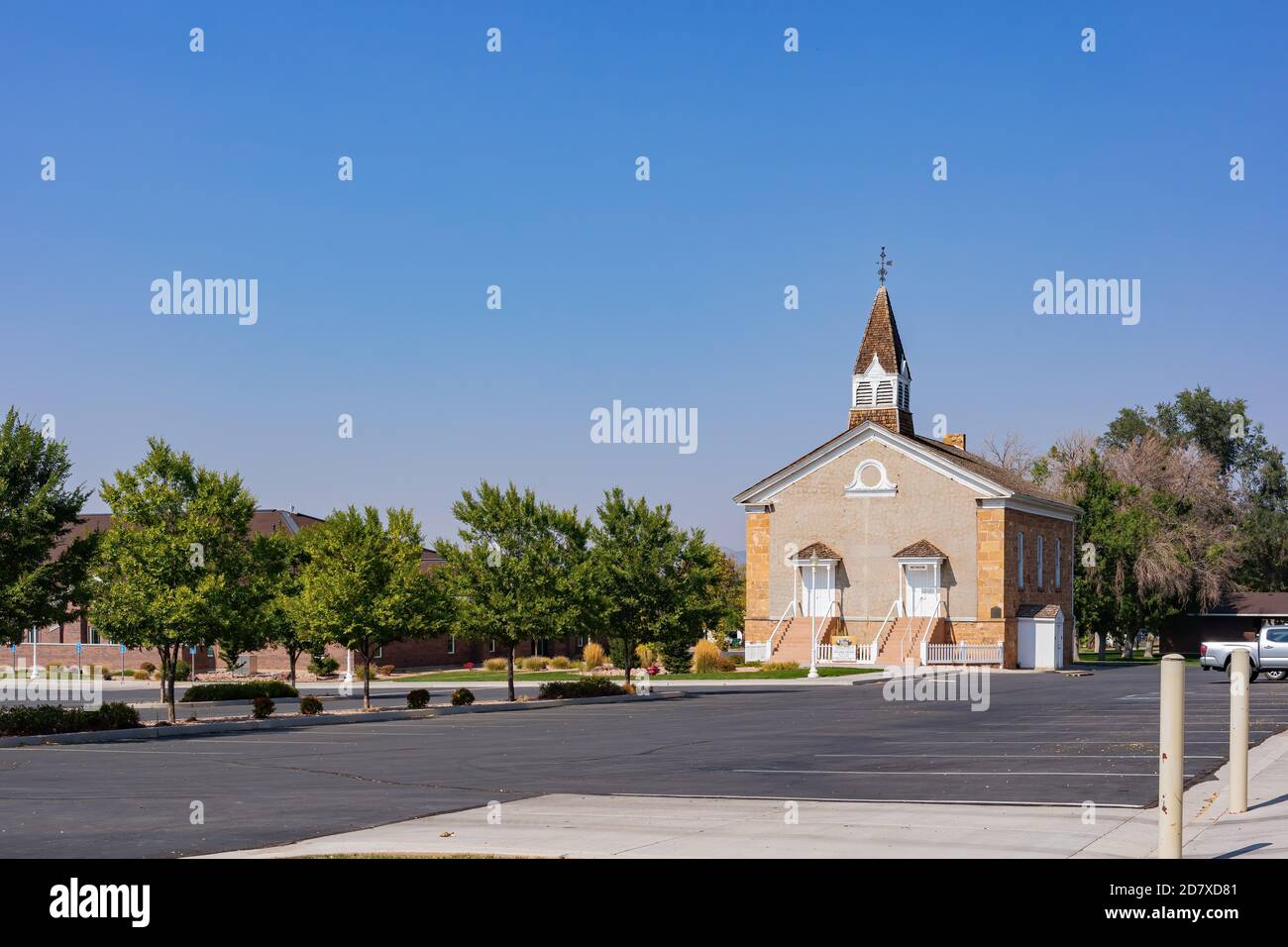 Sunny view of the Parowan Old Rock Church Museum at Parowan, Utah Stock ...