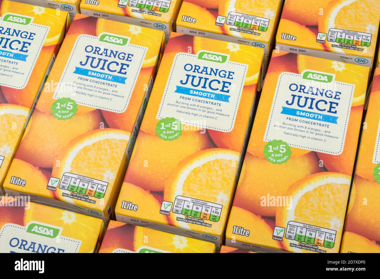 ASDA orange juice cartons & labelling: showing sugar / carbohydrate ...
