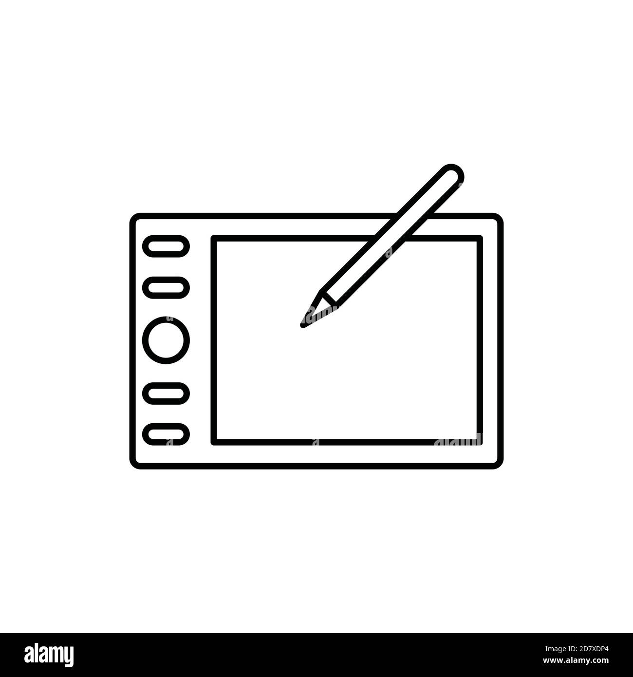 hand drawing pen tablet device single isolated icon with line or ...