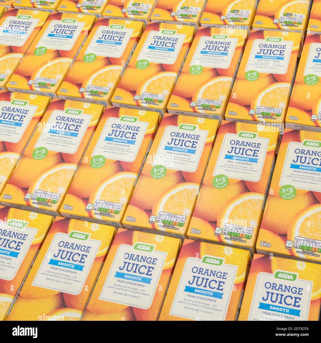 ASDA orange juice cartons & labelling: showing sugar / carbohydrate ...