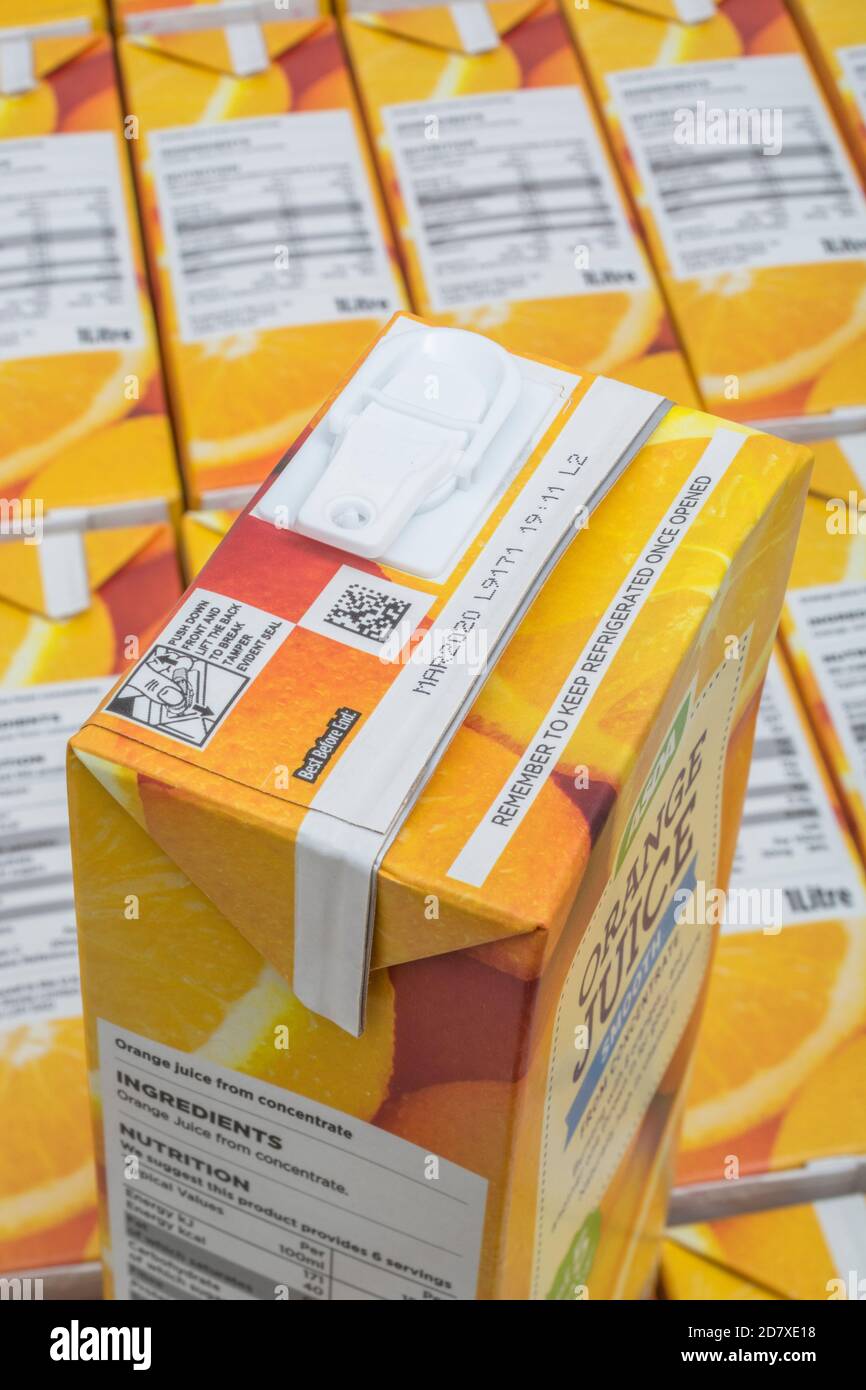 ASDA orange juice cartons & label, showing pack construction details ...