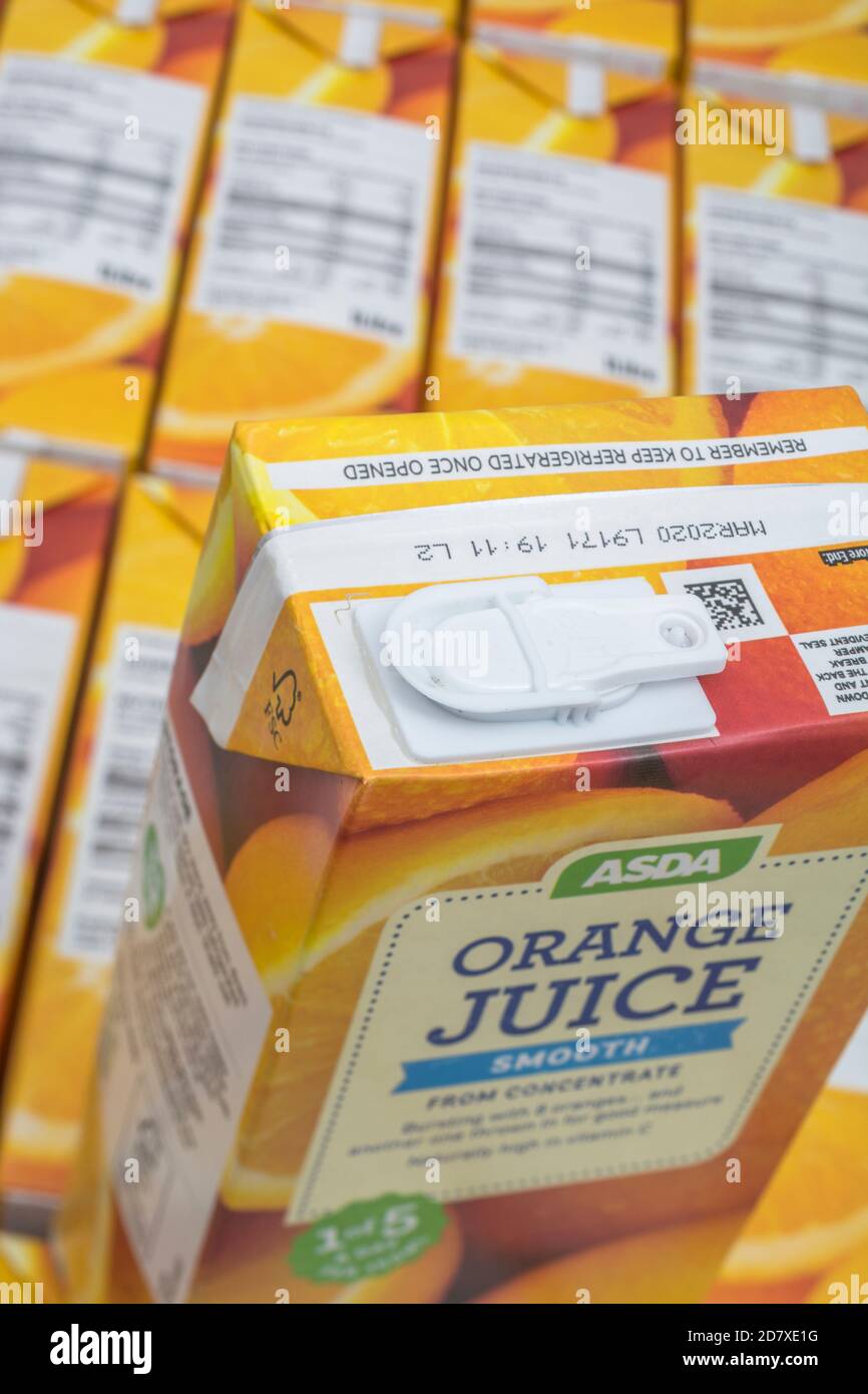 ASDA orange juice cartons & label, showing pack construction details ...