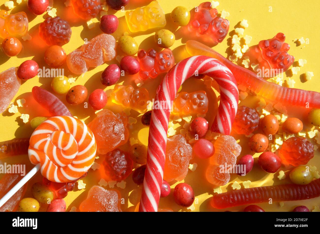 candies with jelly and sugar. colorful array of different childs sweets ...