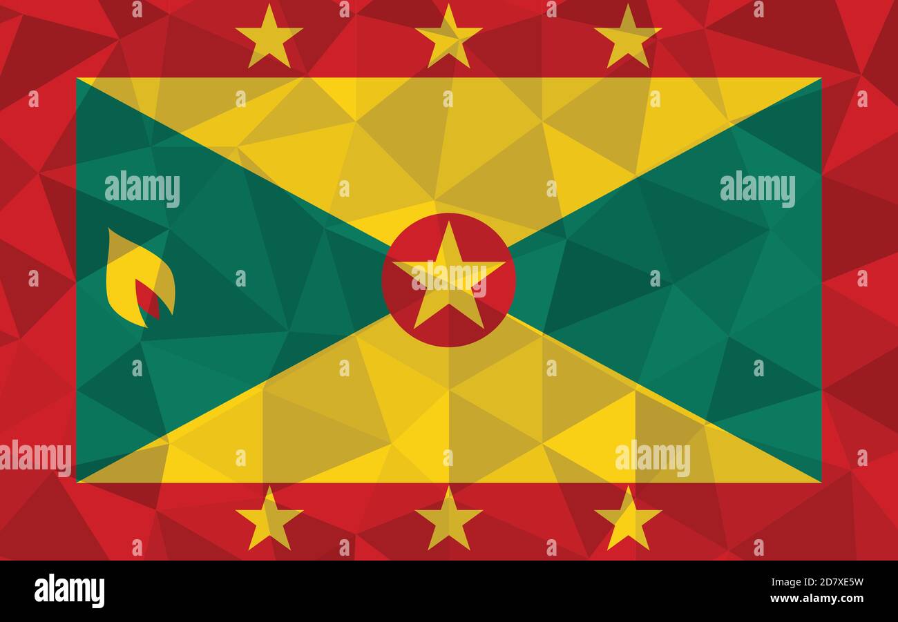 Low poly Grenada flag vector illustration. Triangular Grenadian flag ...