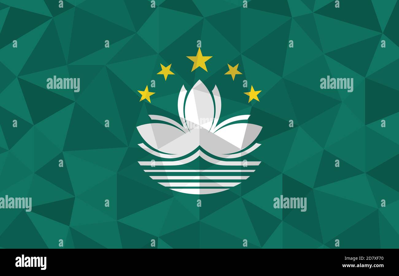 Low poly Macau flag vector illustration. Triangular Macanese flag ...